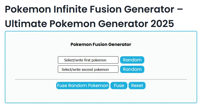 Pokemon Infinite Fusion Generator - Pokemon Generator 2025